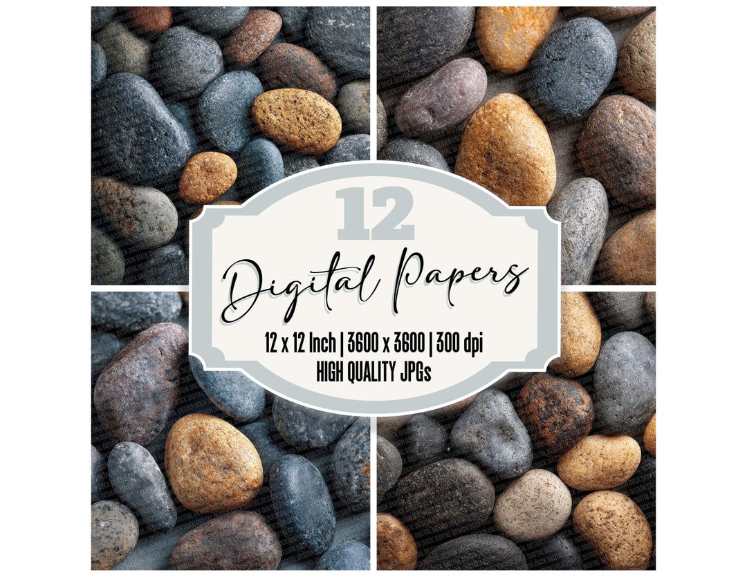 12 X River Pebble Junk Journal Paper Natural Stone Digital Paper ...