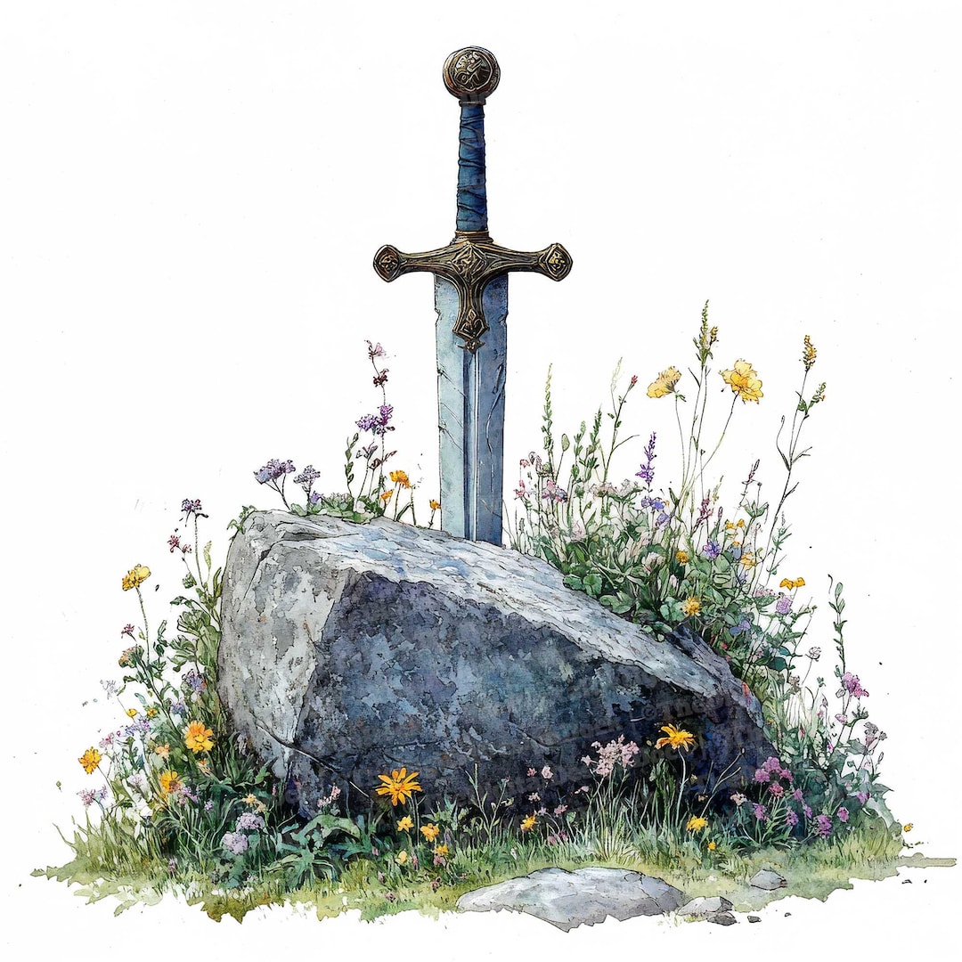 Sword in Stone Clip Art, 12x Excalibur Watercolor Medieval Clipart Set, Printable Fantasy Art ...