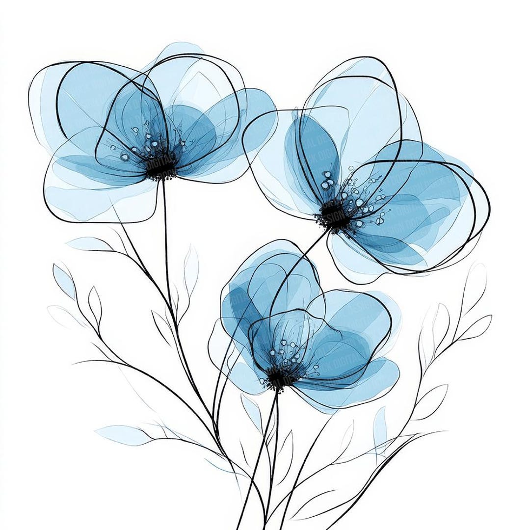 Aqua Blue Floral PNG Clip Art, 12x Elegant Flowers Clipart, Printable ...