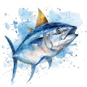Tuna Fish Clipart, 12 Jpgs, Bluefin Tuna Clipart, Printable Watercolor ...