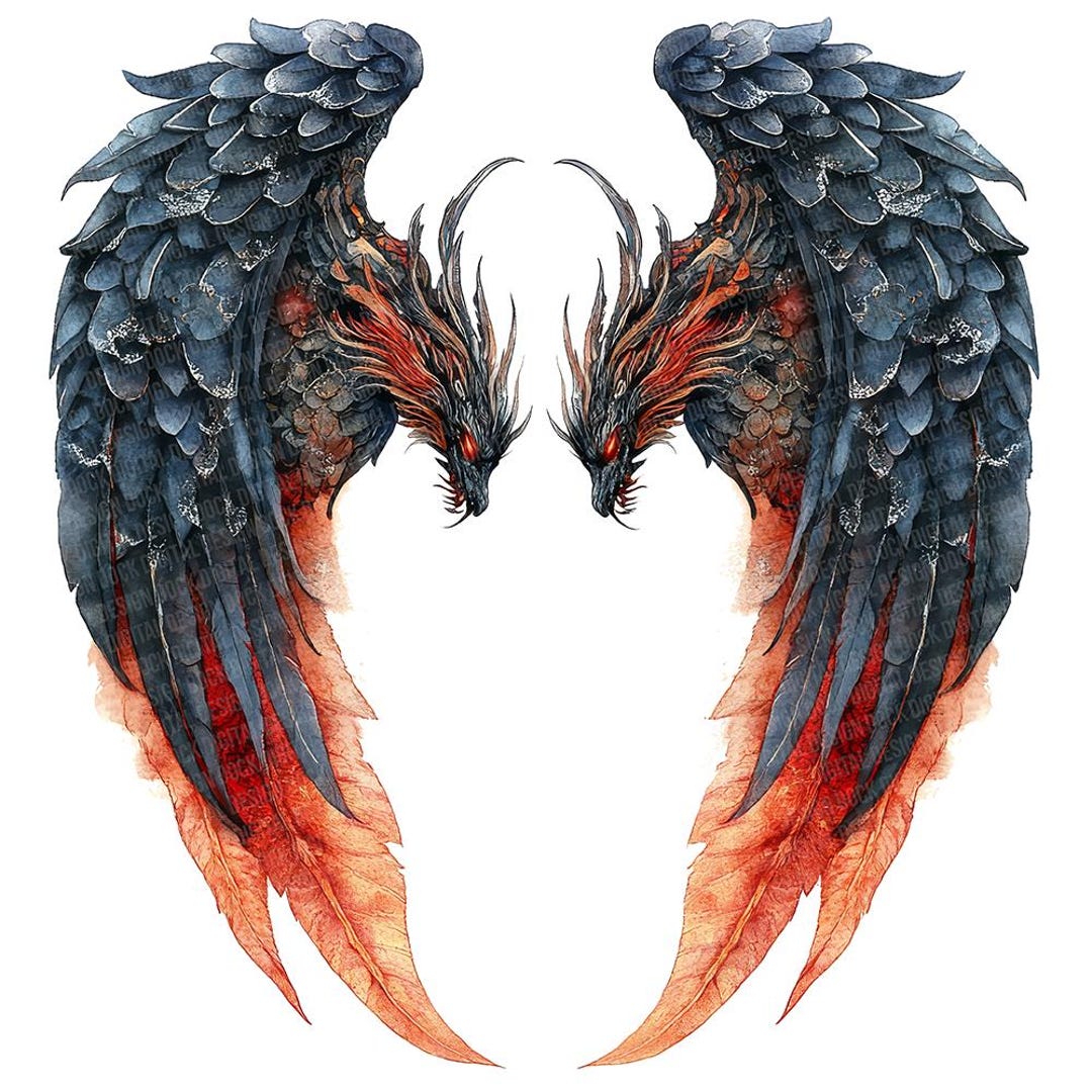 Dragon Angel Wings PNG Clipart, 12x Watercolor Angel Wings Clip Art Set ...