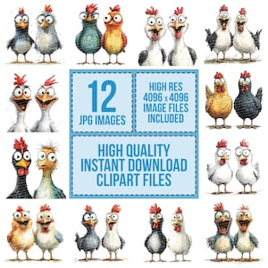 12 Funny Chicken Clip Art, Watercolor Quirky Chicken Friends ...