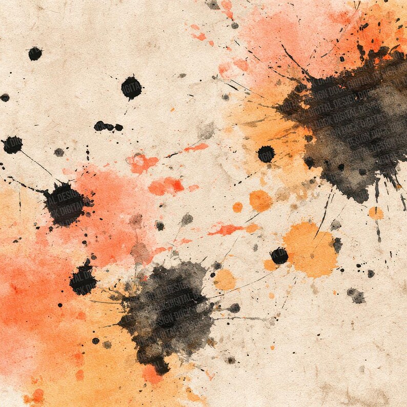 12x Splatter Peach Black Junk Journal Paper Digital Paper Pack ...