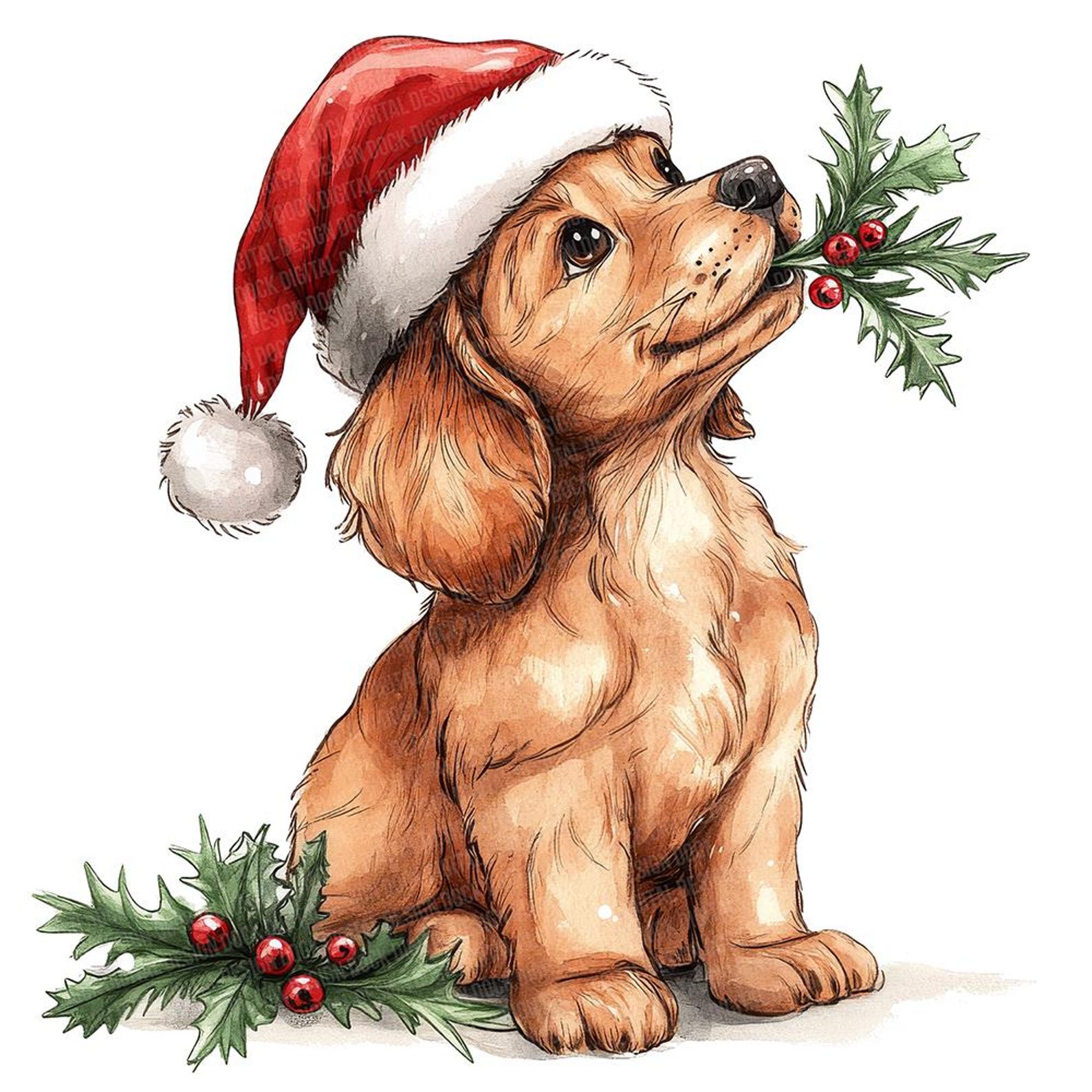 Christmas Puppy PNG Clipart, 12x Festive Dog Watercolor Clip Art Set ...