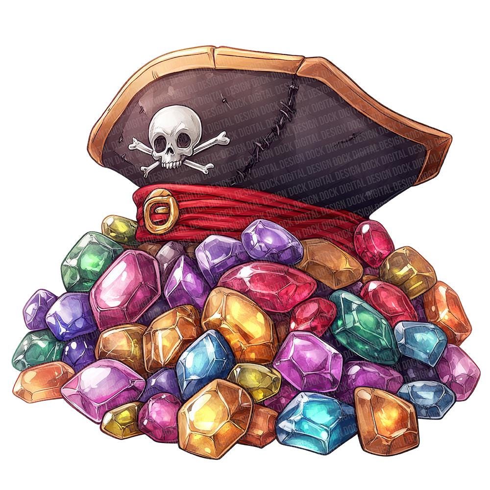 12x Pirate Hat With Gems PNG Clipart, Skull Hat and Jewels Clip Art Set ...