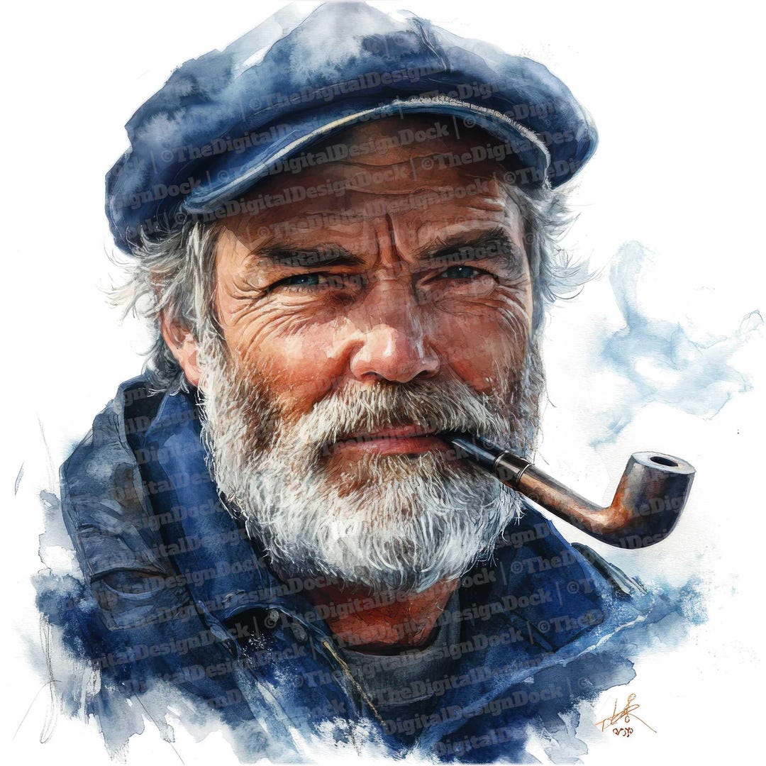 12 Sea Captain Clipart, Watercolor Old Sea Man, Printable Watercolor ...