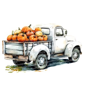 Pumpkin Truck Clip Art, 12x Watercolor Vintage Truck Pumpkins Harvest ...