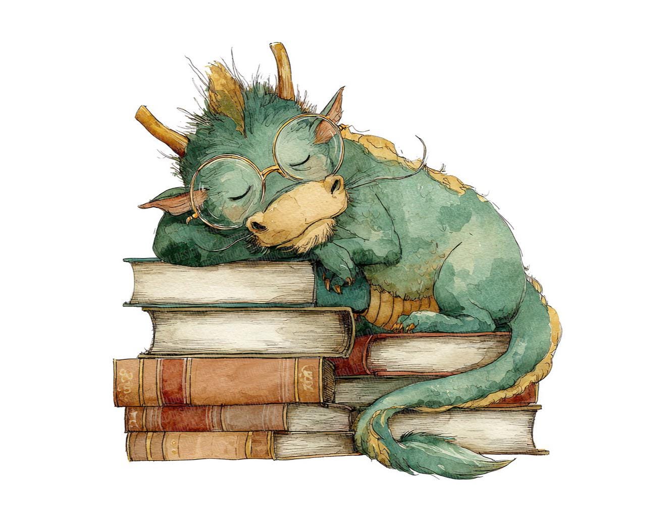 Dragon PNG Clip Art, 12x Book Reading Dragon Clipart Set, Printable ...