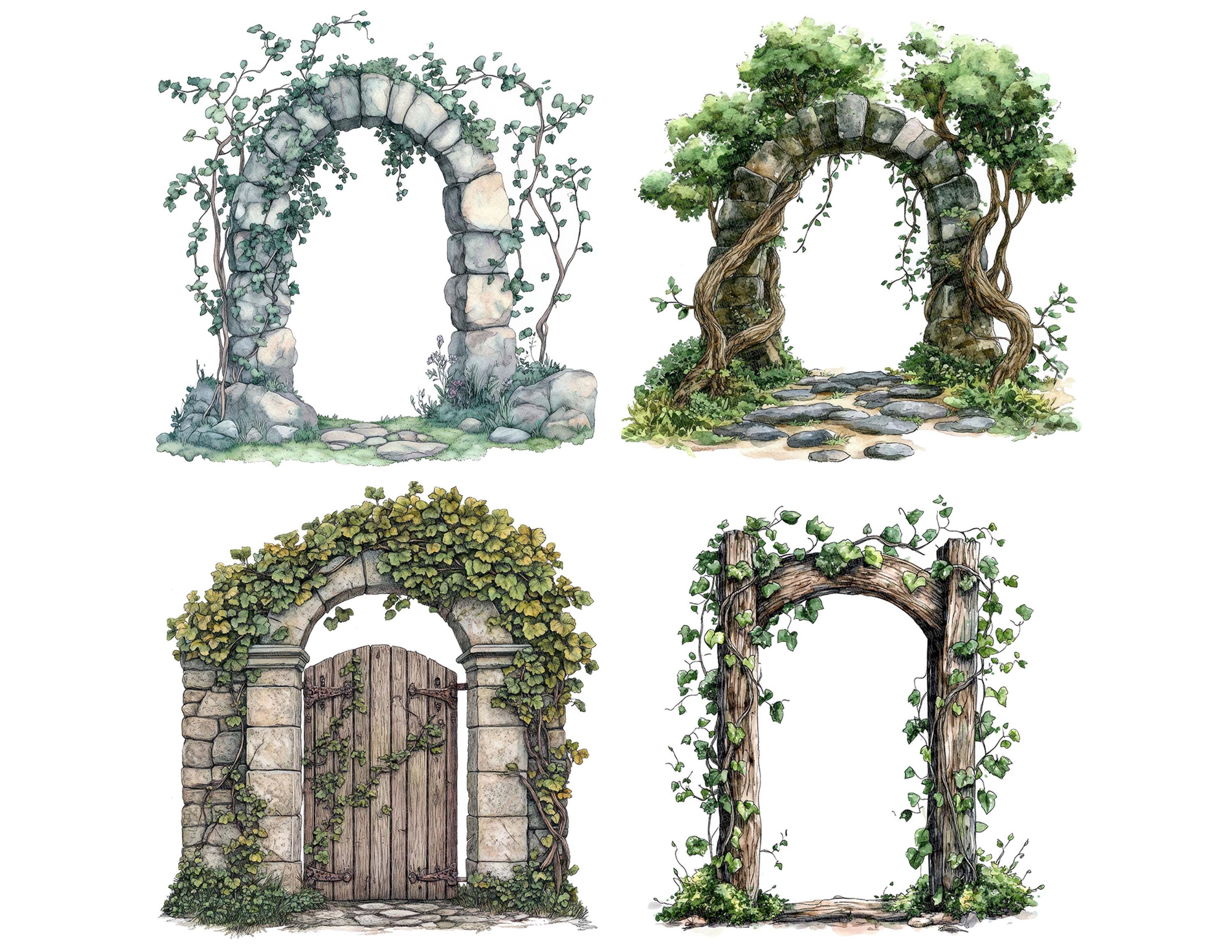12x Ancient Forest Gate PNG Clipart, Garden Archway Clip Art, Printable ...