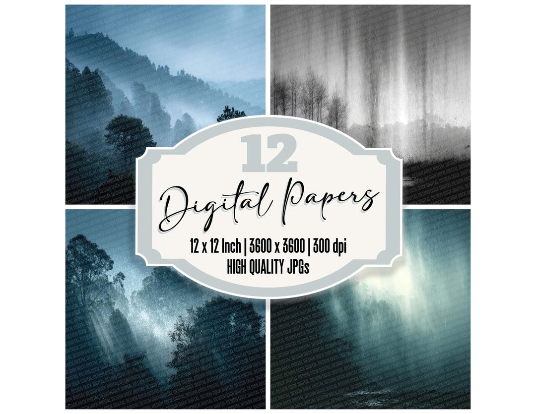 12xrain Treeline Junk Journal Paper Misty Forest Digital Paper Pack ...