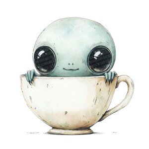 Alien Clipart, 12x Teacup Alien PNG Clip Art Set, Printable Watercolor ...