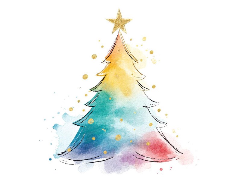 Sketch Rainbow Christmas Tree PNG Clipart, 12x Watercolor Holiday Tree ...