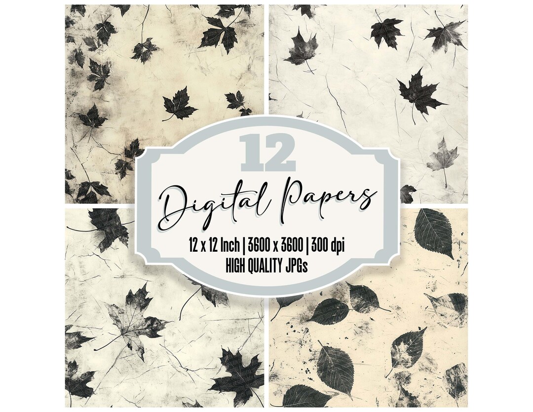 12 Vintage Botanical Digital Paper Chalk Blurred Leaves Junk Journal ...