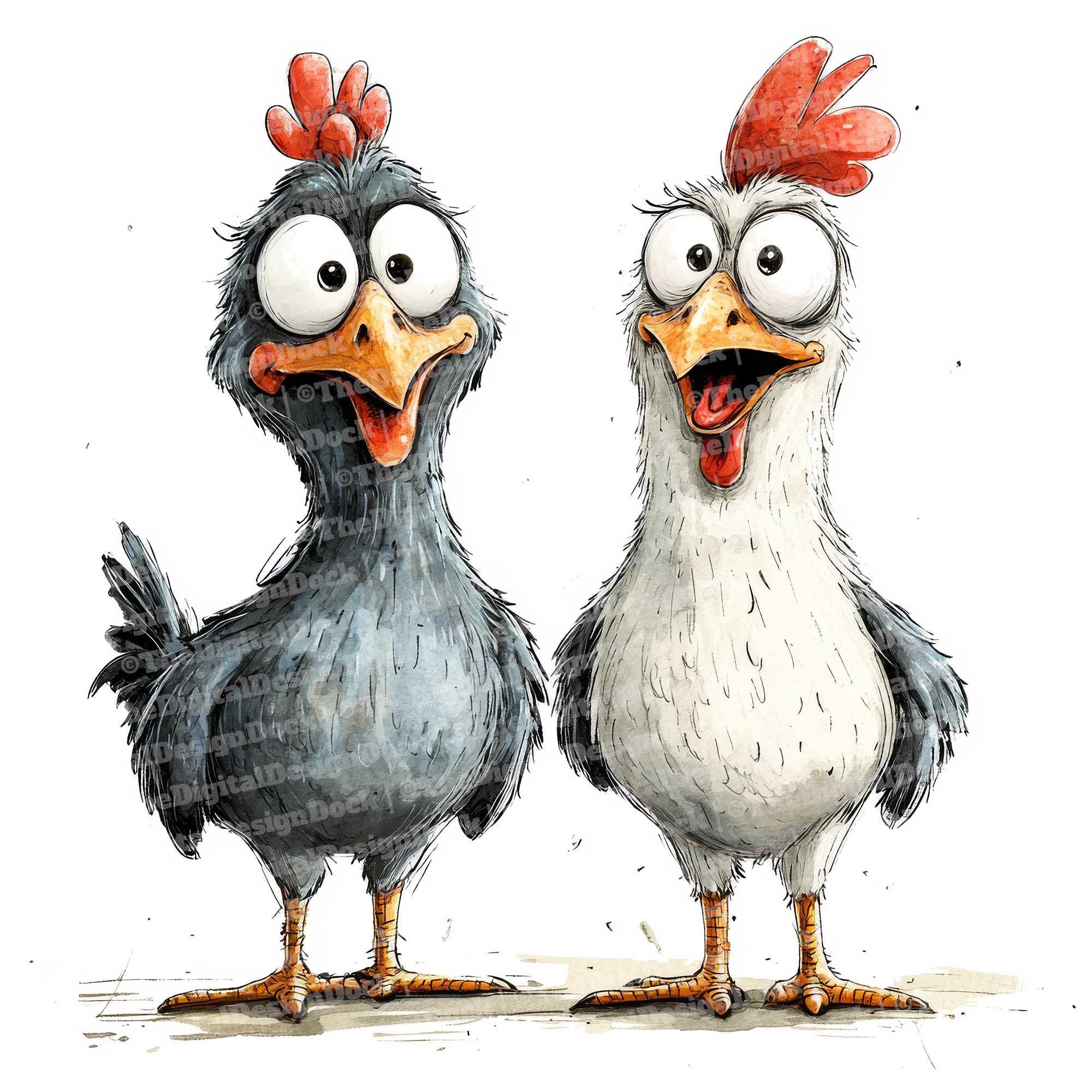 12 Funny Chicken Clip Art, Watercolor Quirky Chicken Friends ...