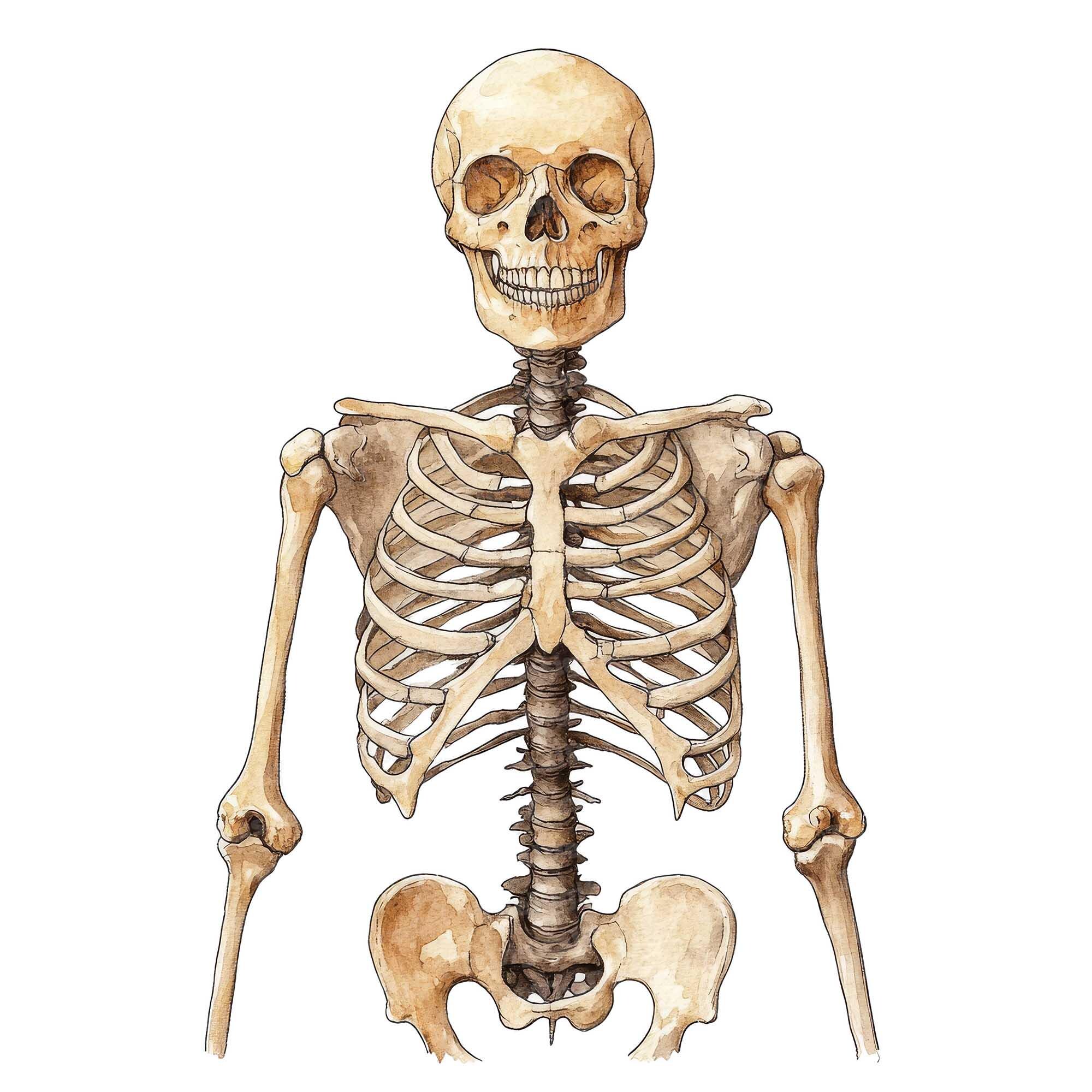 12x Skeleton Anatomy Clipart, Human Skull, Watercolor Human Body Art ...