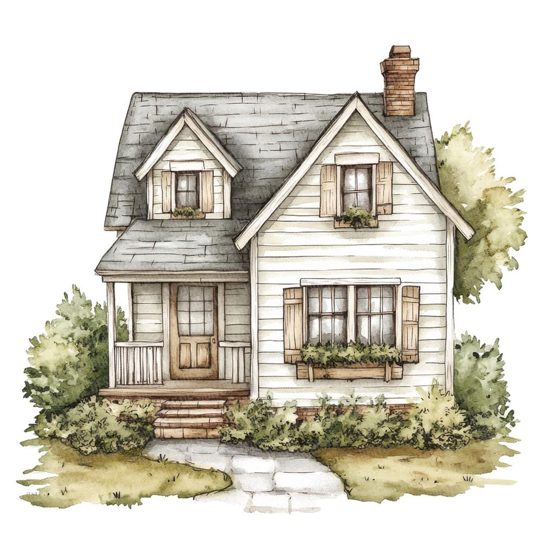 Farmhouse PNG Clipart, 12x Watercolor Cottage Illustrations, Printable ...