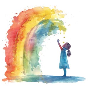 Girl With Rainbow Clipart, 12 Jpgs, Watercolor Rainbow Art Clipart ...