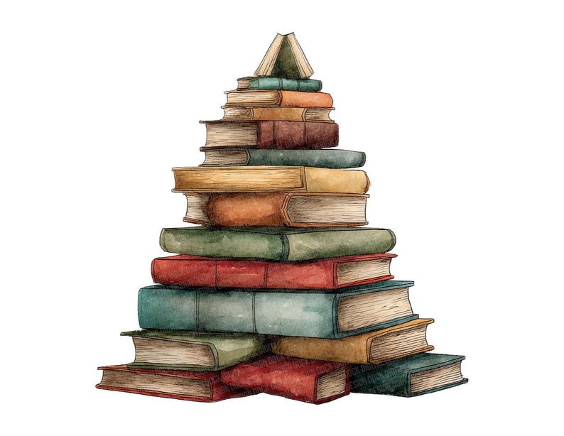 Book Stack Christmas Tree PNG Clipart, 12x Vintage Book Tree Clip Art ...