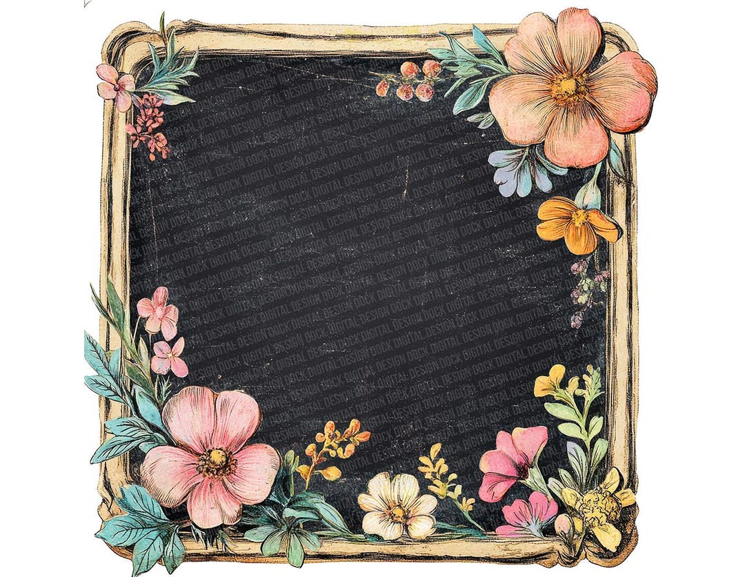 Vintage Floral Chalkboard PNG Clipart, 12x Rustic Blackboard Frame Clip ...