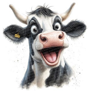 Silly Cow PNG Clipart, 12x Farm Animal Clipart Set, Funny Cartoon Cow ...