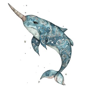 Folk Narwhal Clip Art, 12x Narwhal With Stars PNG Clipart Set ...