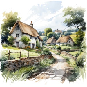 English Village Clipart, 12 Jpgs, Cotswolds Village, Printable ...