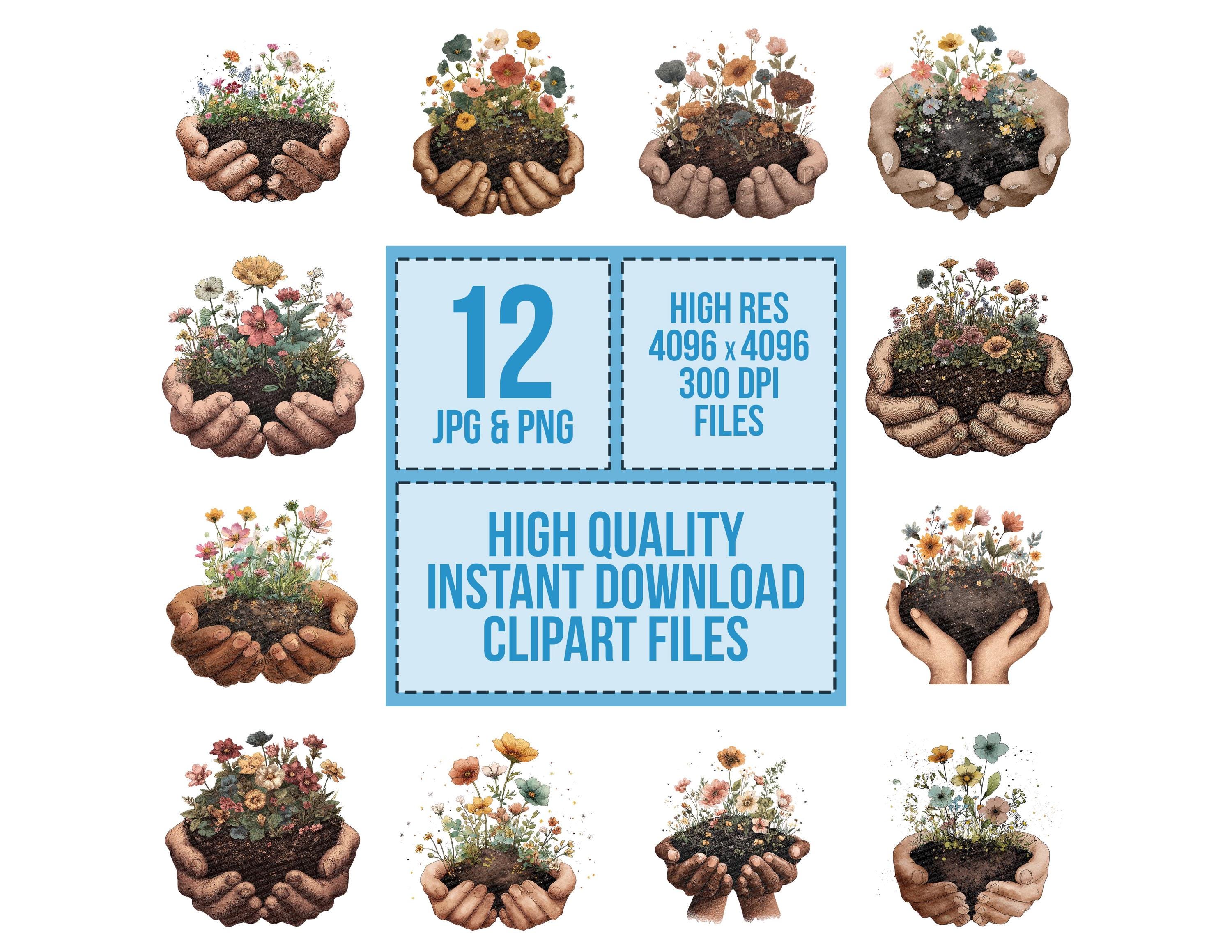 12x Watercolor Wildflower PNG Clipart, Hands Holding Flowers Clip Art ...