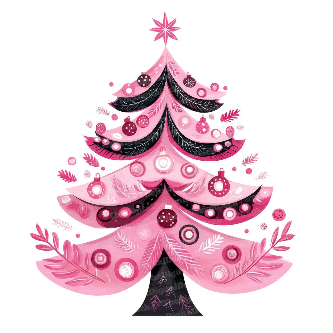 12x Pink Christmas Tree Clipart, Abstract Holiday Tree Clipart ...