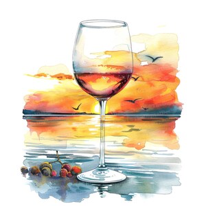 Wine Glass Clipart, 12 Jpgs, Sunset Drink Clipart, Printable Watercolor ...