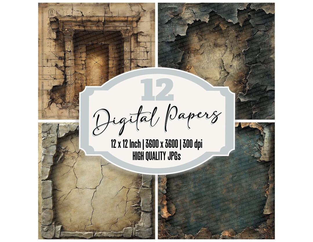 12x Fragmented Relic Junk Journal Paper Ancient Border Digital Paper ...
