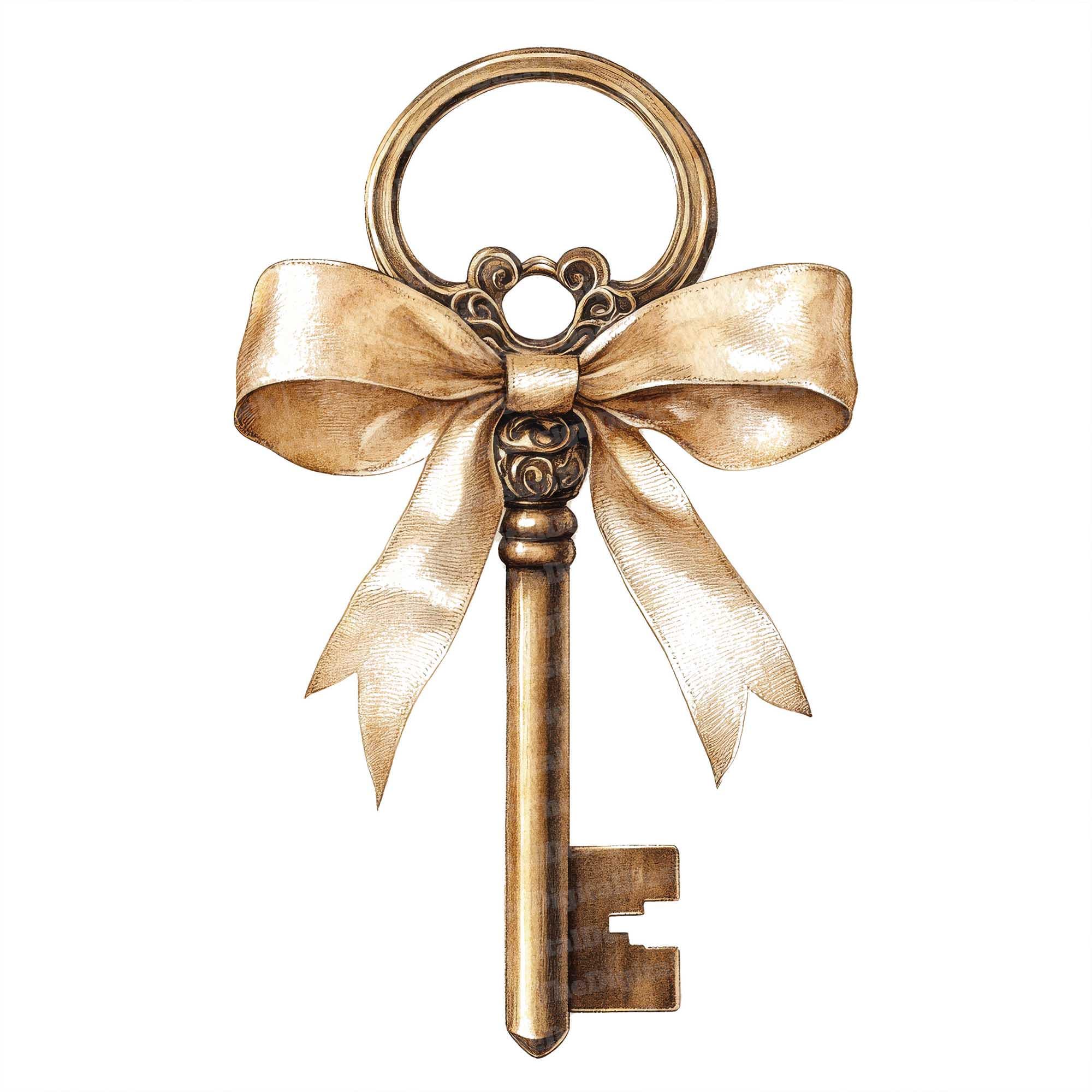 12x Vintage Gold Key Clipart, Watercolor Decorative Keys, High Quality ...