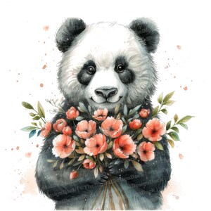 12 Panda With Flowers Clipart, Cute Animal Clipart, Printable ...