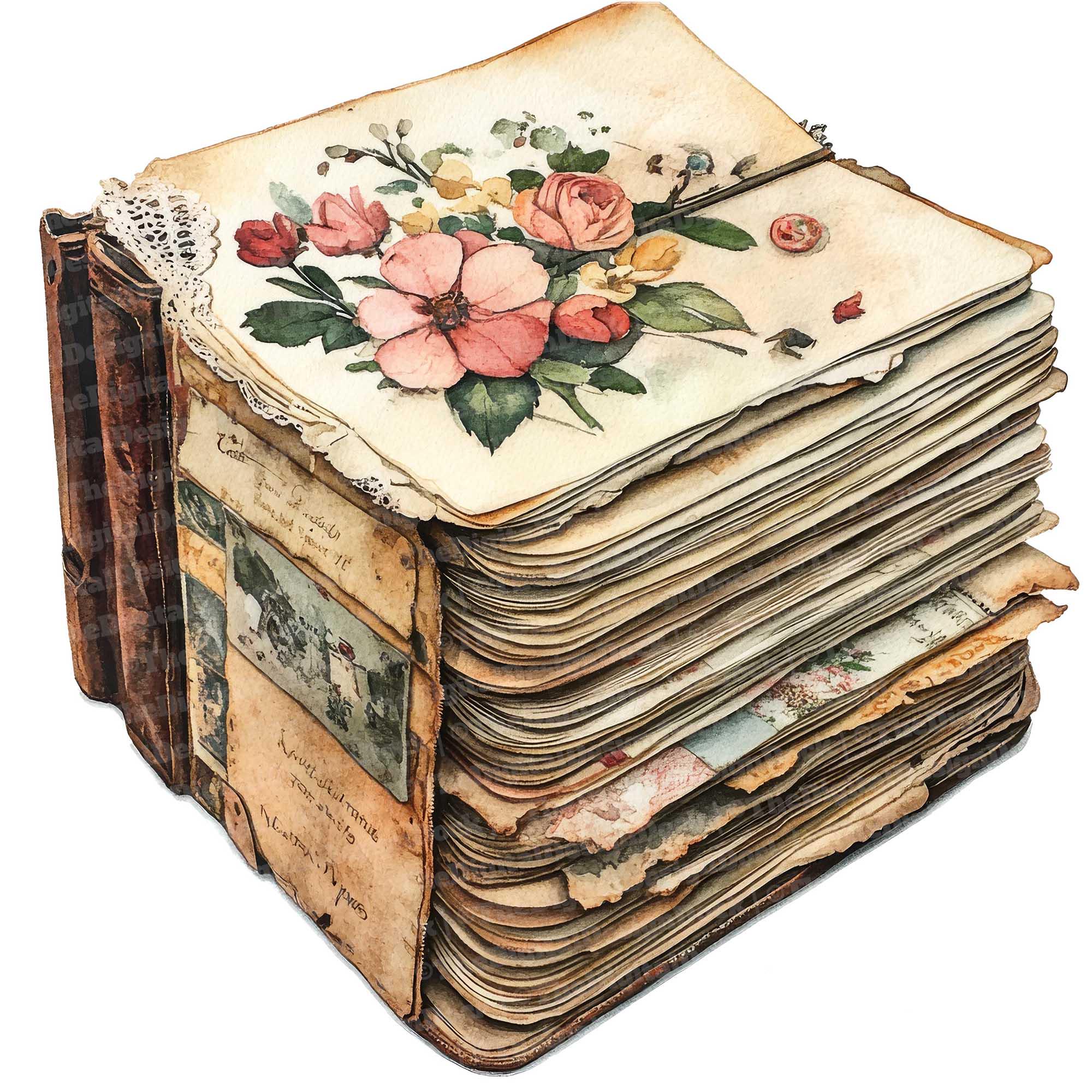 Vintage Junk Journal Clipart, 12 Watercolor Junk Journal Collection ...