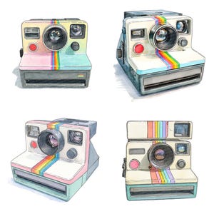 Retro Camera PNG Clipart, 12x Watercolor Vintage Polaroid Camera Clip ...