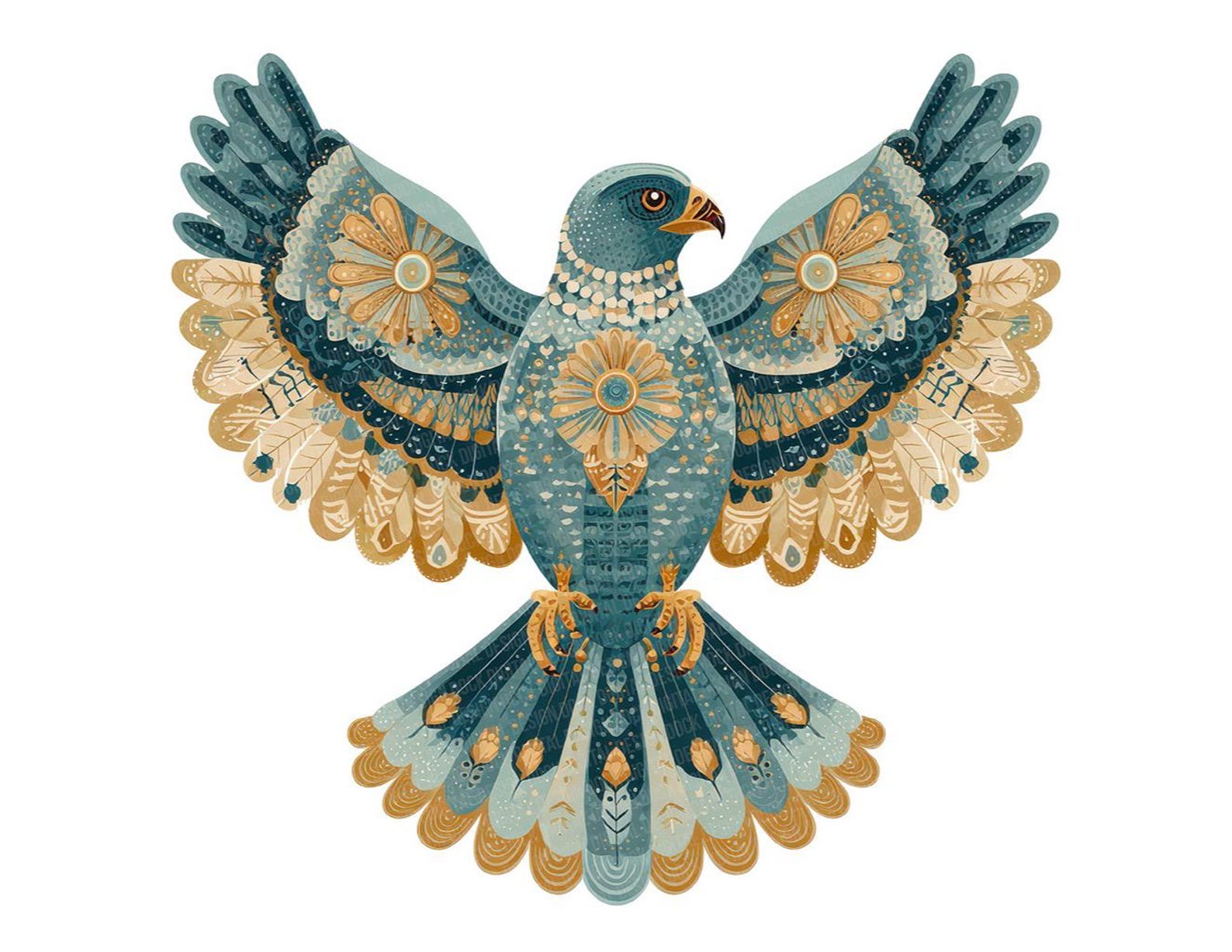 12x Folk Art Hawk PNG Clipart, Bohemian Bird Clip Art Set, Printable ...