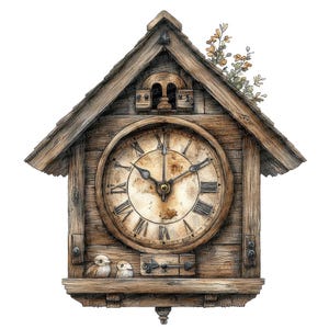 Cuckoo Clock PNG Clipart, 12x Wooden Clock Clip Art Set, Printable ...