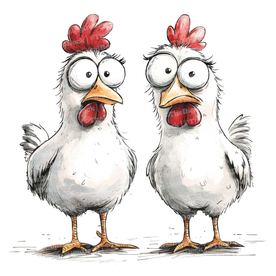 12 Funny Chicken Clip Art, Watercolor Quirky Chicken Friends ...