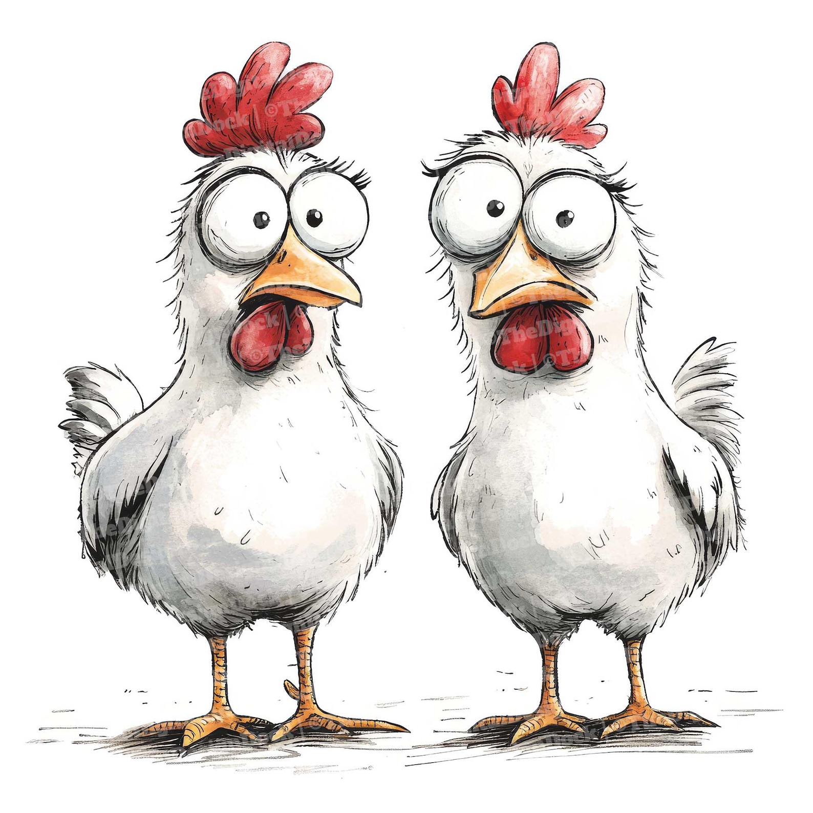 12 Funny Chicken Clip Art, Watercolor Quirky Chicken Friends ...