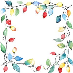Christmas Lights Clip Art, 12x Watercolor Holiday Lights Clipart Set ...
