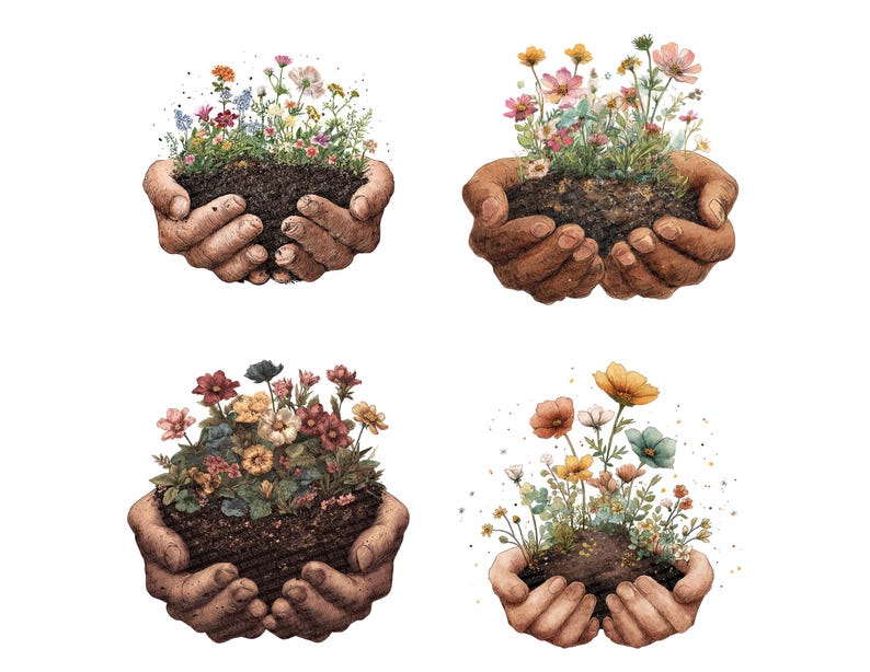 12x Watercolor Wildflower PNG Clipart, Hands Holding Flowers Clip Art ...