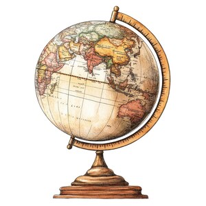 Vintage Globe PNG Clipart, 12x Antique World Map Illustrations ...