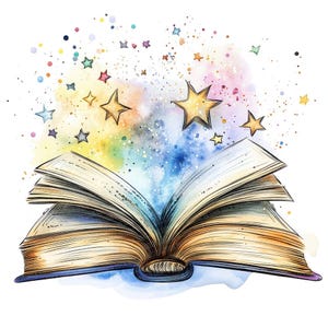 Magic Book PNG Clipart,12x Watercolor Open Book With Stars Clip Art ...