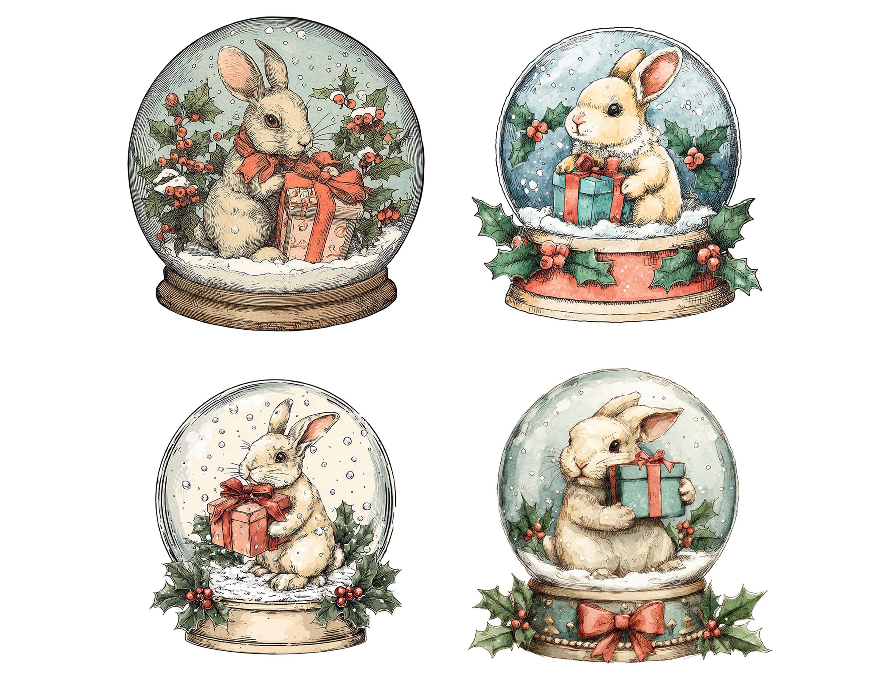 12x Snow Globe PNG Clipart, Retro Bunny Christmas Clip Art Set ...