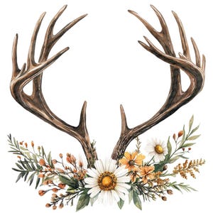 Deer Antler PNG Clipart, 12x Floral Antlers Clip Art Set, Printable ...