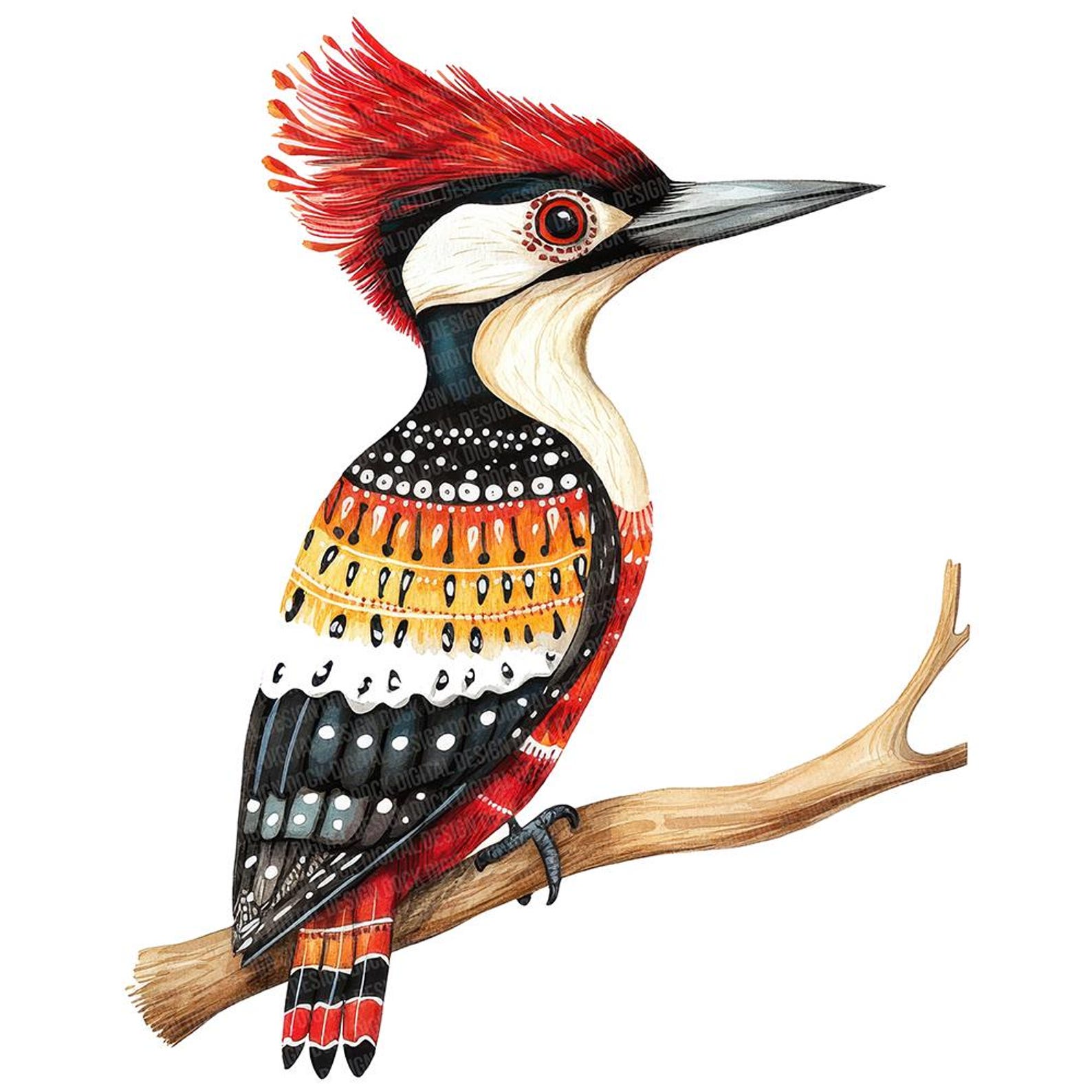 Woodpecker PNG Clipart, 12x Folk Art Bird Clip Art Set, Printable ...