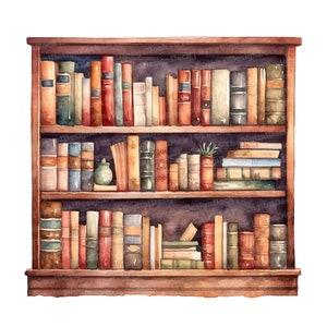 12x Vintage Wooden Bookshelf Clipart, Old Books Clipart, Printable ...