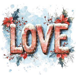 Winter Love Sign Clip Art, 12x Rustic Holiday Clipart Set, Printable ...