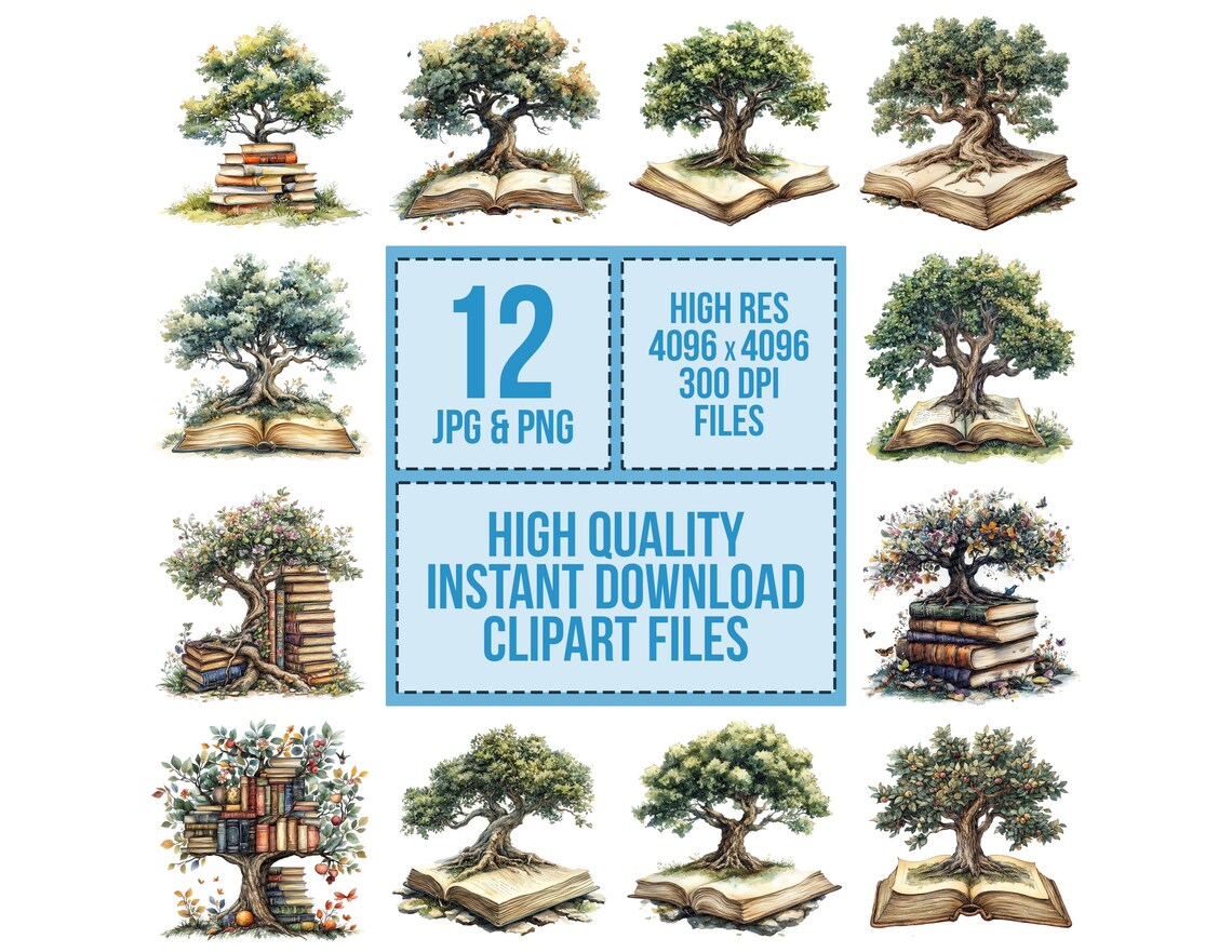 Book Tree PNG Clipart, 12x Reading Tree Clip Art Set, Printable ...