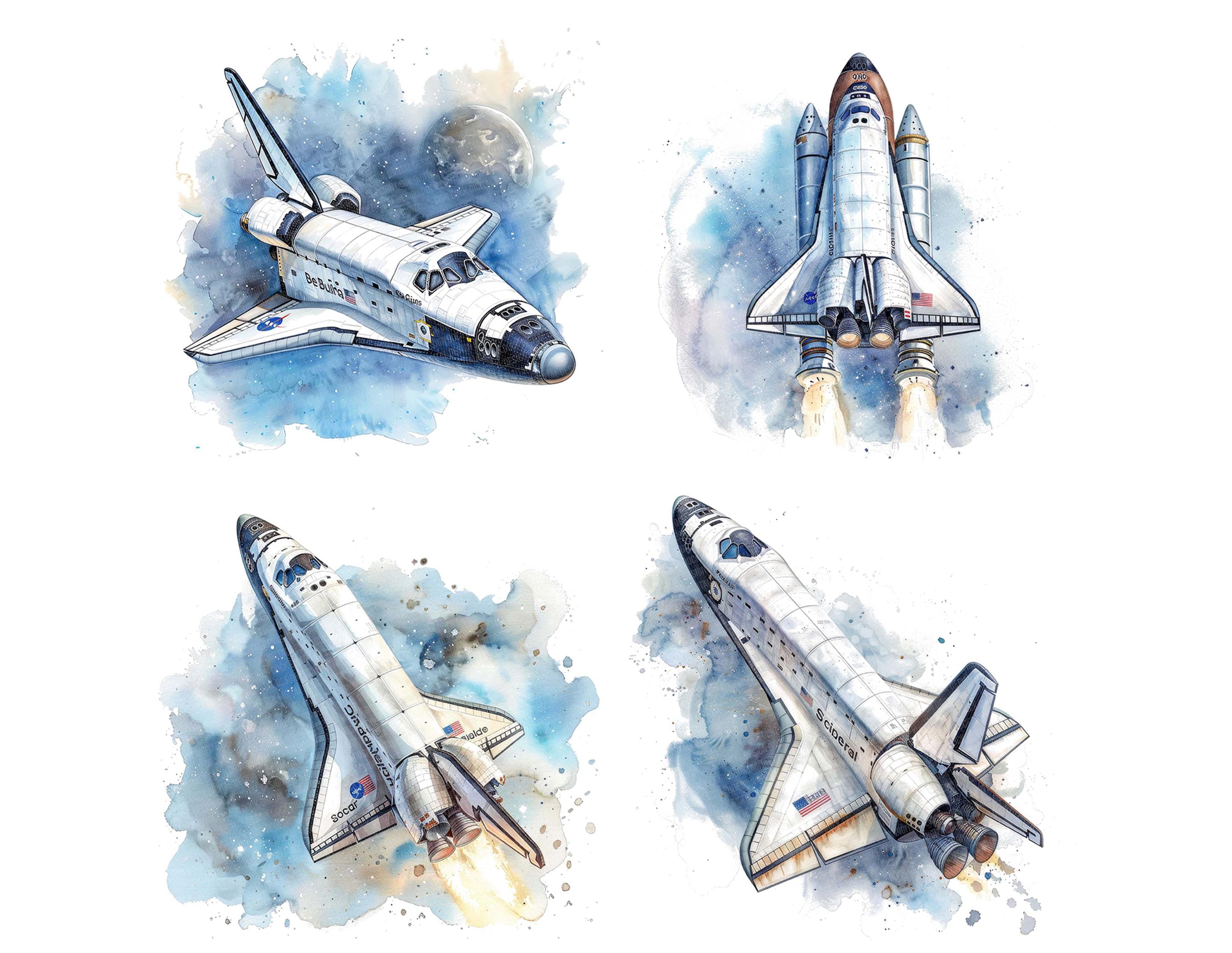 Space Shuttle Art, 12x NASA Rocket Launch Art Set, Printable Watercolor ...