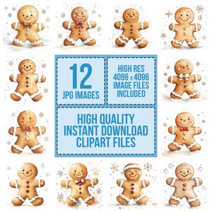 12 Gingerbread Man Clipart, Watercolor Christmas Cookie, Printable ...